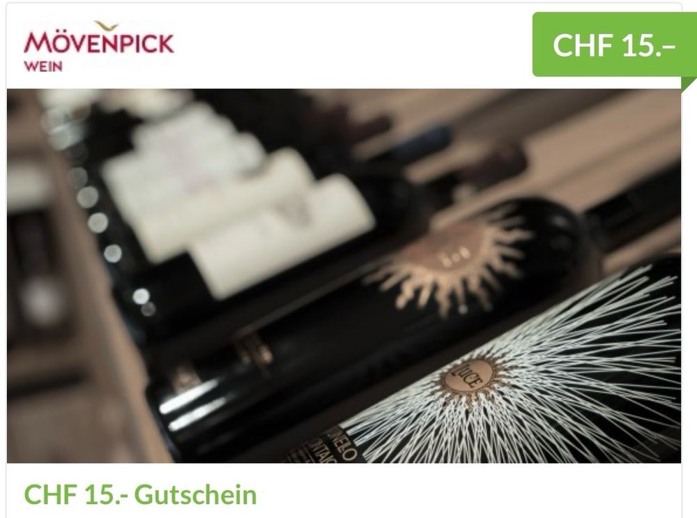 Mövenpick Wein 15 CHF Gutschein (Neu und originalverpackt) in Zürich für CHF 2 – mit Lieferung ...