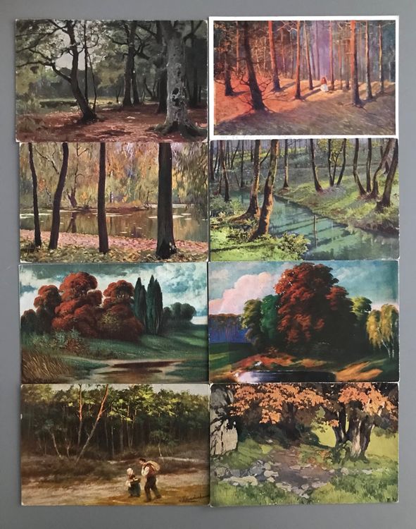 8 x Wald-Landschaften, Bäume • farbige Künstler-AK | Kaufen auf Ricardo