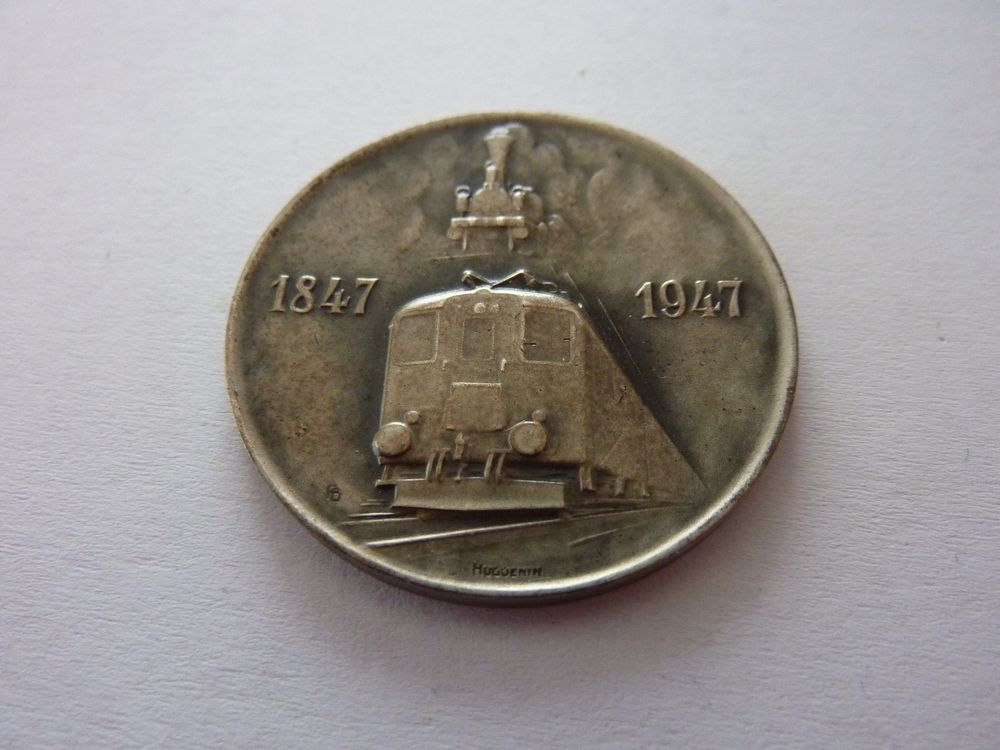 Silbermedaille : 100 Jahre schweizer Eisenbahn 1847-1947 (Neu (gemäss Beschreibung)) in Birrwil ...