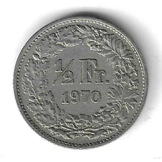 ½ Franken 1970 Helvetia Schweiz Münze Jahrgang (Gebraucht) in Wattwil für CHF 1.5 – mit ...