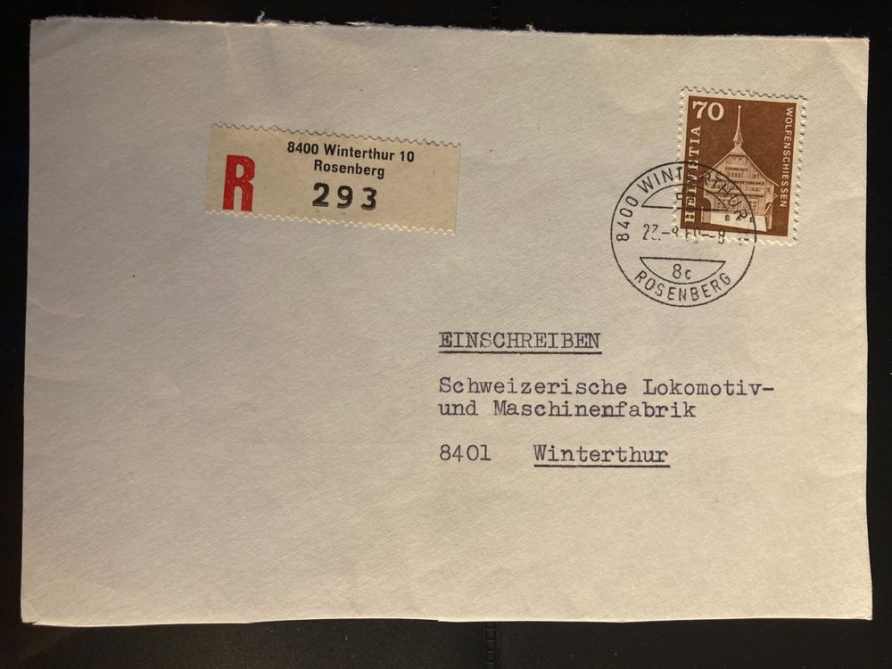 CH 1969 R-Brief 70Rp Wolfenschiessen Winterthur Rosenberg (Gebraucht) in Liestal für CHF 1.5 ...