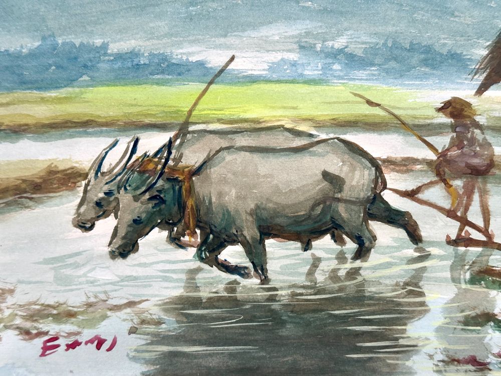 Ancienne aquarelle signée sur papier vergé Indochine Vietnam | Kaufen auf Ricardo