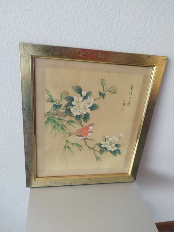 Chinesische aquarell Vögel auf Blütenzweig gerahmt | Kaufen auf Ricardo