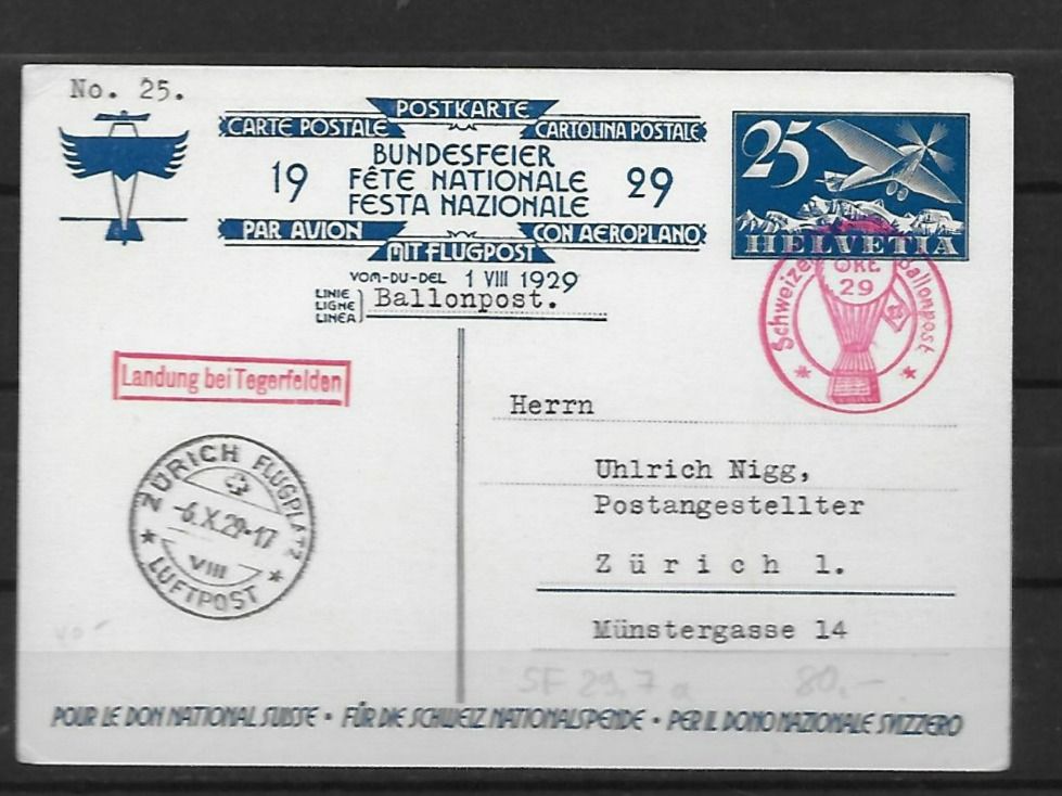 SF Beleg 1929 SF 29.7a Kat: CHF 80.- | Kaufen auf Ricardo