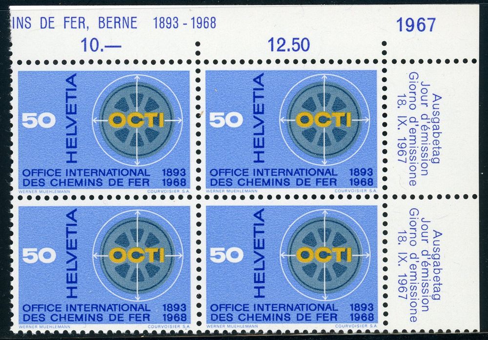 FWM Viererblock **: 452 Eisenbahnverkehr 1967 Bogeneckrand (Neu (gemäss Beschreibung)) in ...