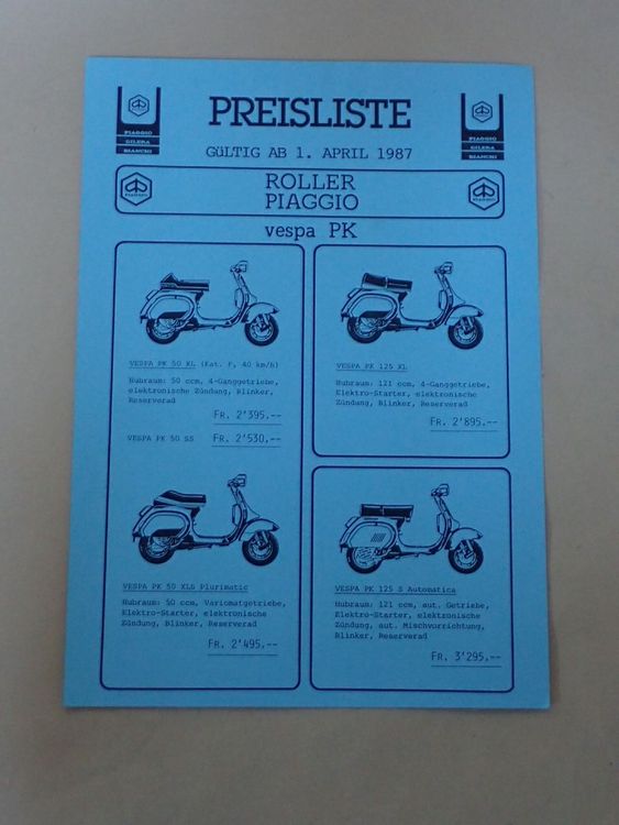 Vespa Preisliste 1987 - Schweiz | Kaufen auf Ricardo