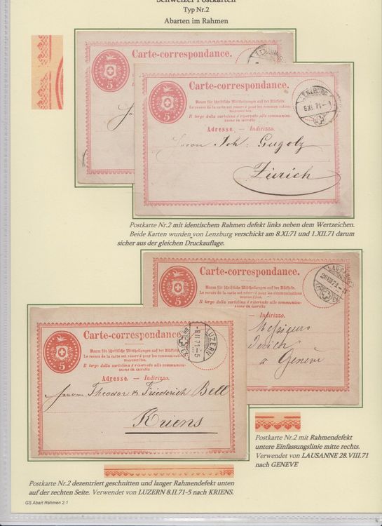 1870: Tübeli-Zier-PK mit ABARTEN - ex Slg. Dr. Muff (Gebraucht) in ...