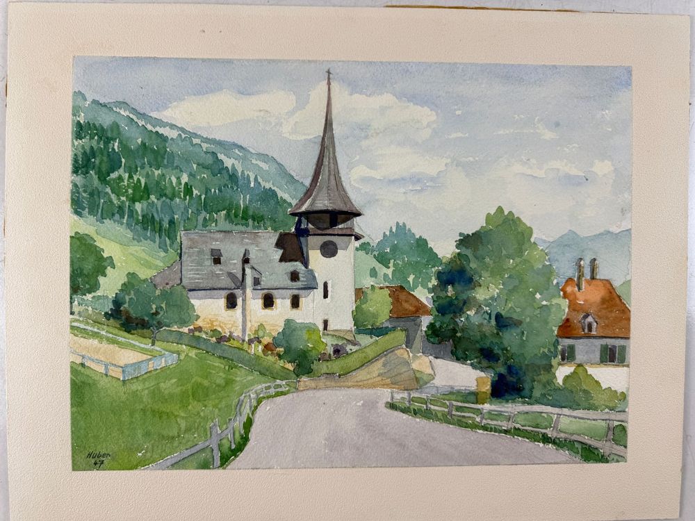 Aquarell Hünenberg Kirche 1947 signiert (Gebraucht) in Neuhausen am Rheinfall für CHF 10 – mit ...