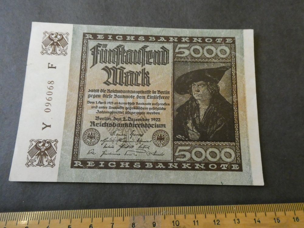 Dt. Reich 1922, 5000 Mark ungefaltet (Neu (gemäss Beschreibung)) in Hinterforst für CHF 1 – mit ...