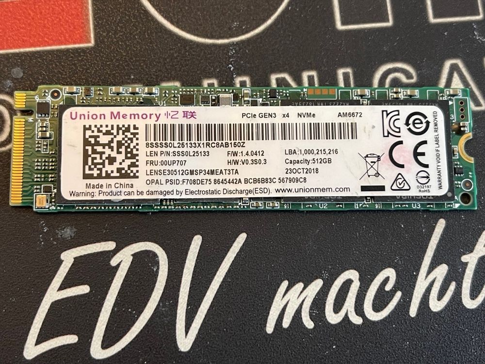 Union Memory SSD 512GB PCIe GEN3 x4 NVMe M.2 (Gebraucht) in für CHF 16 ...