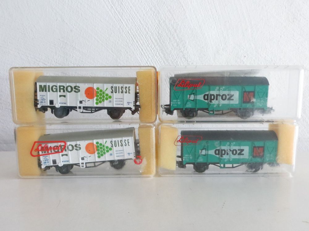 Liliput H0: Set mit 4 Kühlwagen MIGROS und APROZ, GS, OVP (Gebraucht ...
