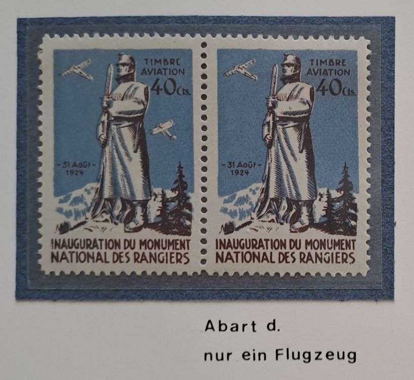 1924 Flugpost Les Rangiers Paar m.Abart "nur 1 Flugzeug" * (Gebraucht) in Zürich für CHF 200 ...