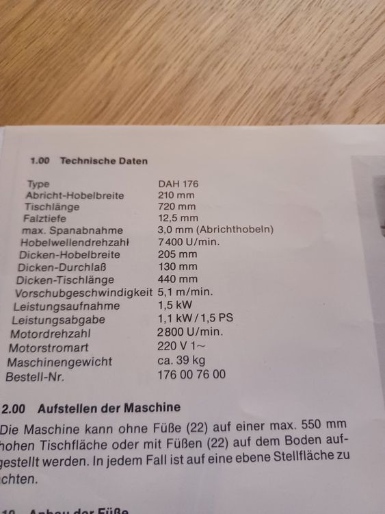 Elu Dicken und Abrichthobelmaschine DAH176 (Gebraucht) in Oberdorf für CHF 251 – nur Abholung ...