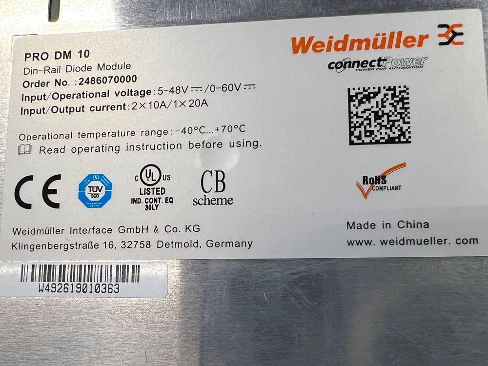 Diodenmodul (Stromversorgung) Weidmüller PRO DM 10 2 × 12 A (Neu ...