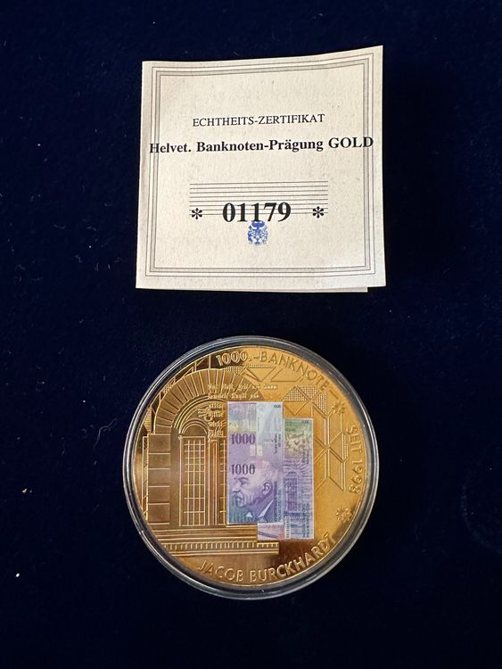 MEDAILLE 1000 banknote 1998 J. BURCKHARDT & 2010 La Suisse (Neu und ...