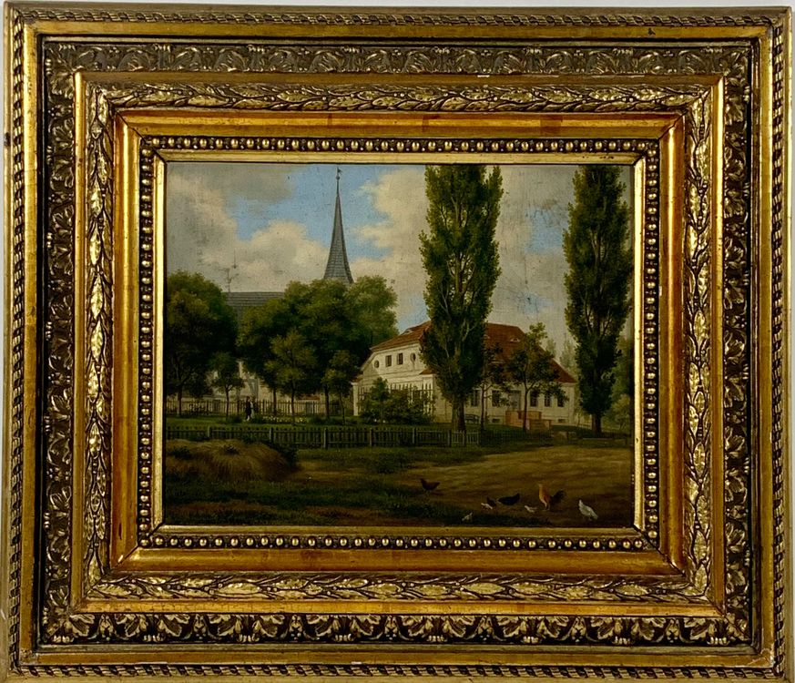 Carl Bovet (XIX) Gemälde /Dorf Ansicht mit Kirche | Kaufen auf Ricardo