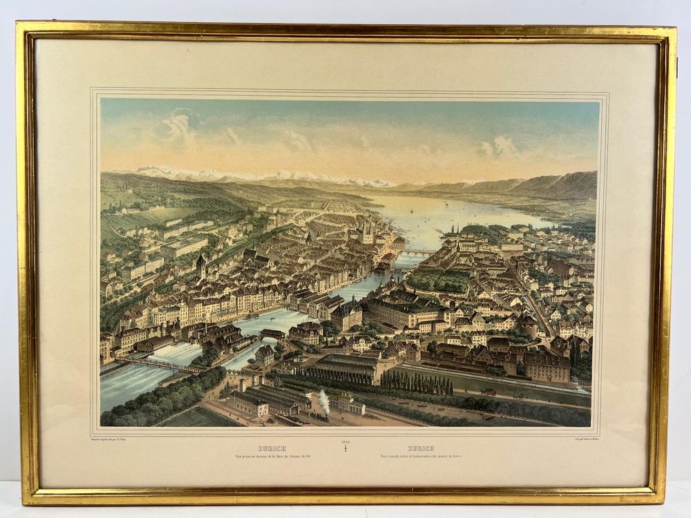 Grosses Lithographie Zürich Echtgoldrahmen (Gebraucht) in Neuhausen am Rheinfall für CHF 40 ...