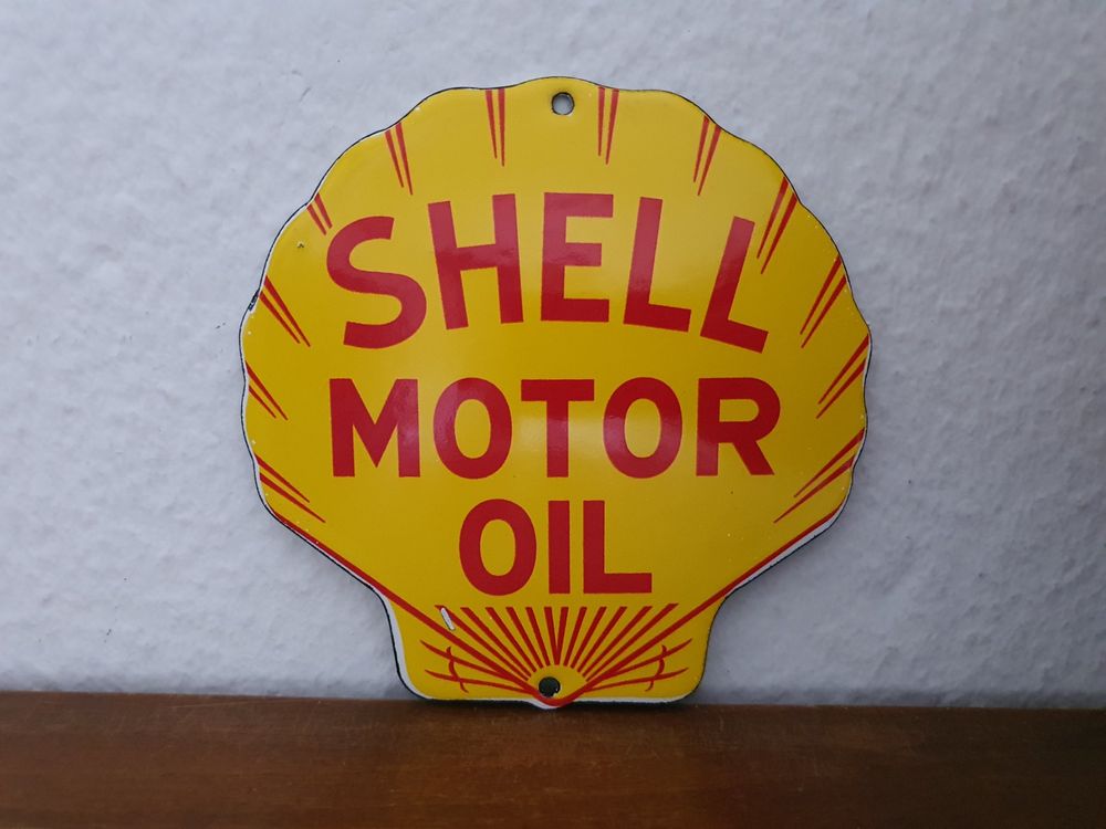Emailschild Shell Muschel Logo Oil Zapfsäule Emaille Schild (Neu ...