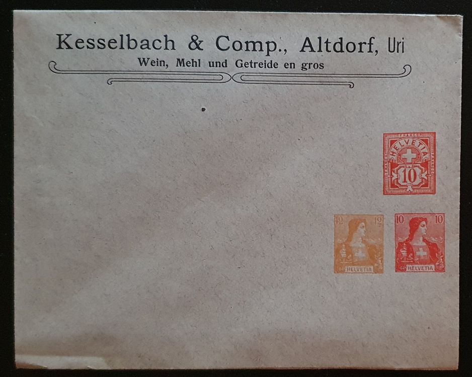 Privat-Ganzsache, 3 Farben-Frankatur, Kesselbach Altdorf Uri (Gebraucht ...