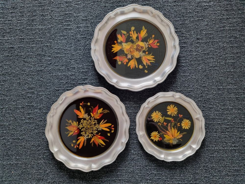 3er Set Zinnteller 95% mit echten Blumen von Toni &Laura. CH (Gebraucht ...