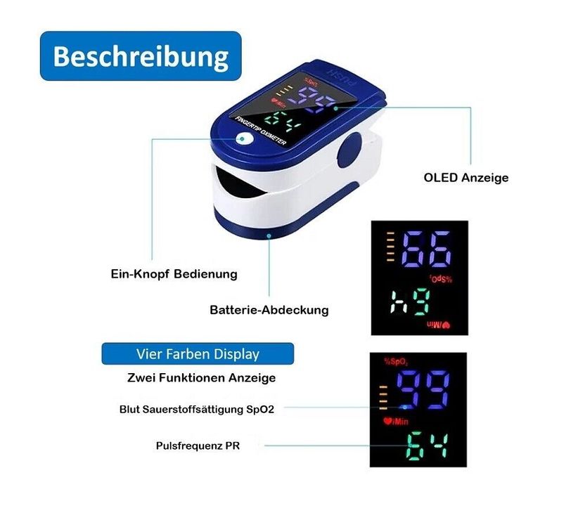 Finger Sauerstoff Puls SpO2 Messgerät Oximeter SpO-2 Pulsoxy (Neu ...