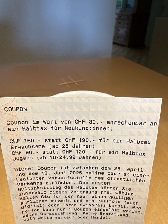 Halbtax Coupon CHF 30.- Rabatt! Gültig bis Juni 2025 🚃🎉 (Neu (gemäss Beschreibung)) in Dübendorf ...