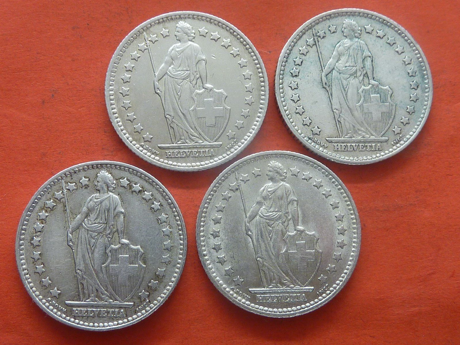 4 x Silber 1 Fr. 1955 selten 0,19 Mio. - Ungereinigt - (Gebraucht) in ...