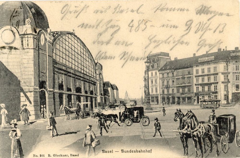 Basel BS - Tram & Pferdekutschen am Bundesbahnhof um 1905 (Gebraucht ...