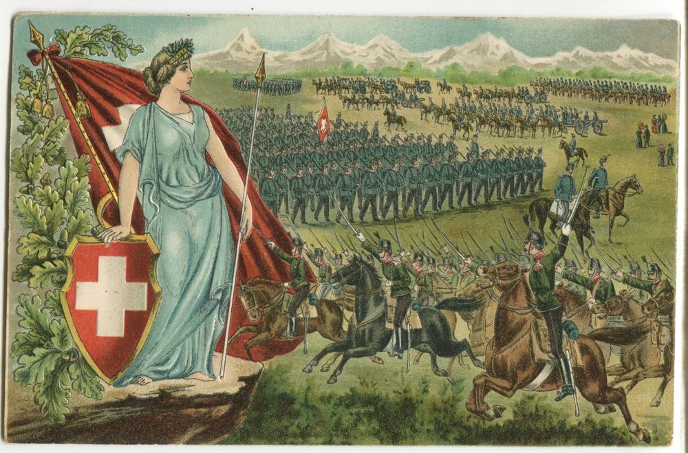 AK FP 1914 geprägte Litho Defilee vor Helvetia Weltkrieg I | Kaufen auf Ricardo