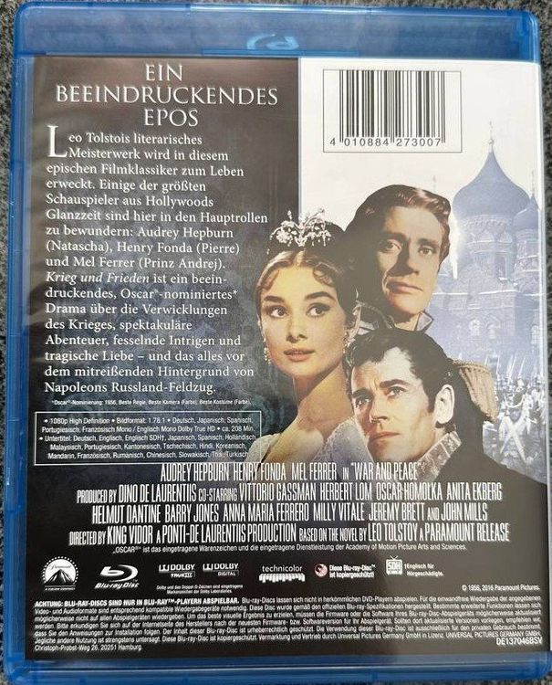 Krieg und Frieden - Blu-ray - Filmklassiker -Top Zustand! (Gebraucht ...
