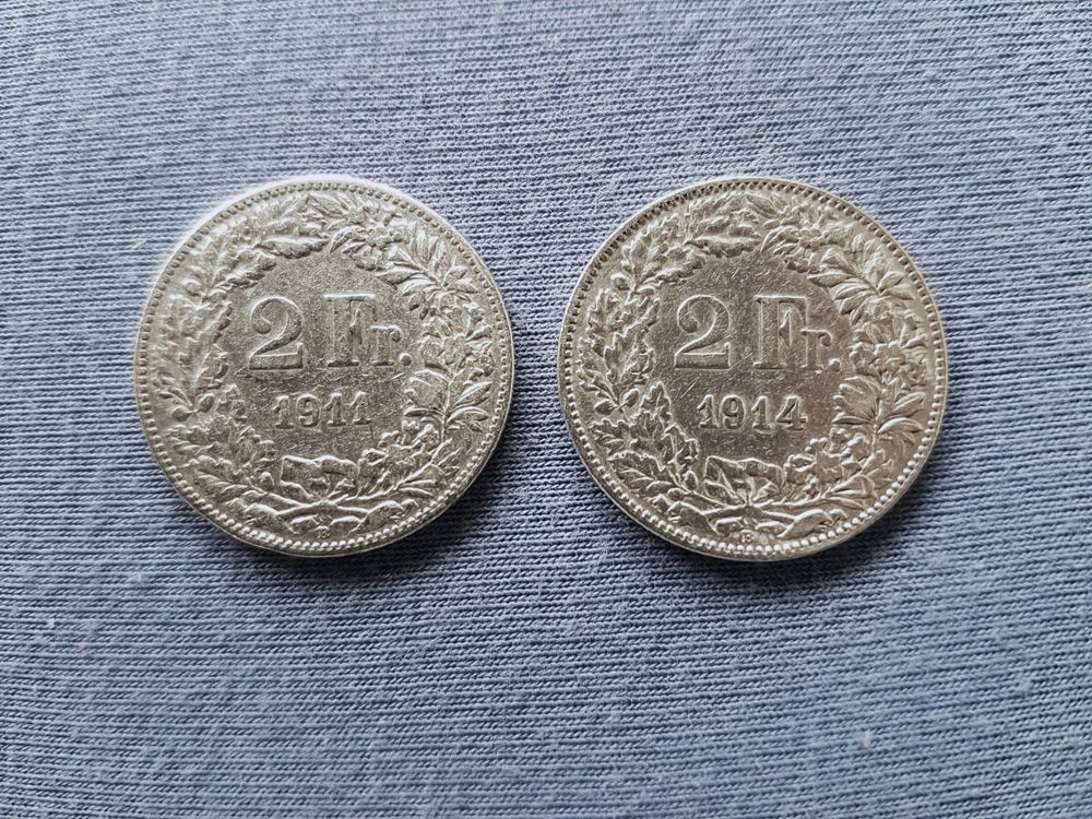 2 x 2 Fr Silbermünzen 10er Jahren (1910-1914) ab 1.00 !! (Gebraucht) in Camignolo für CHF 10 ...