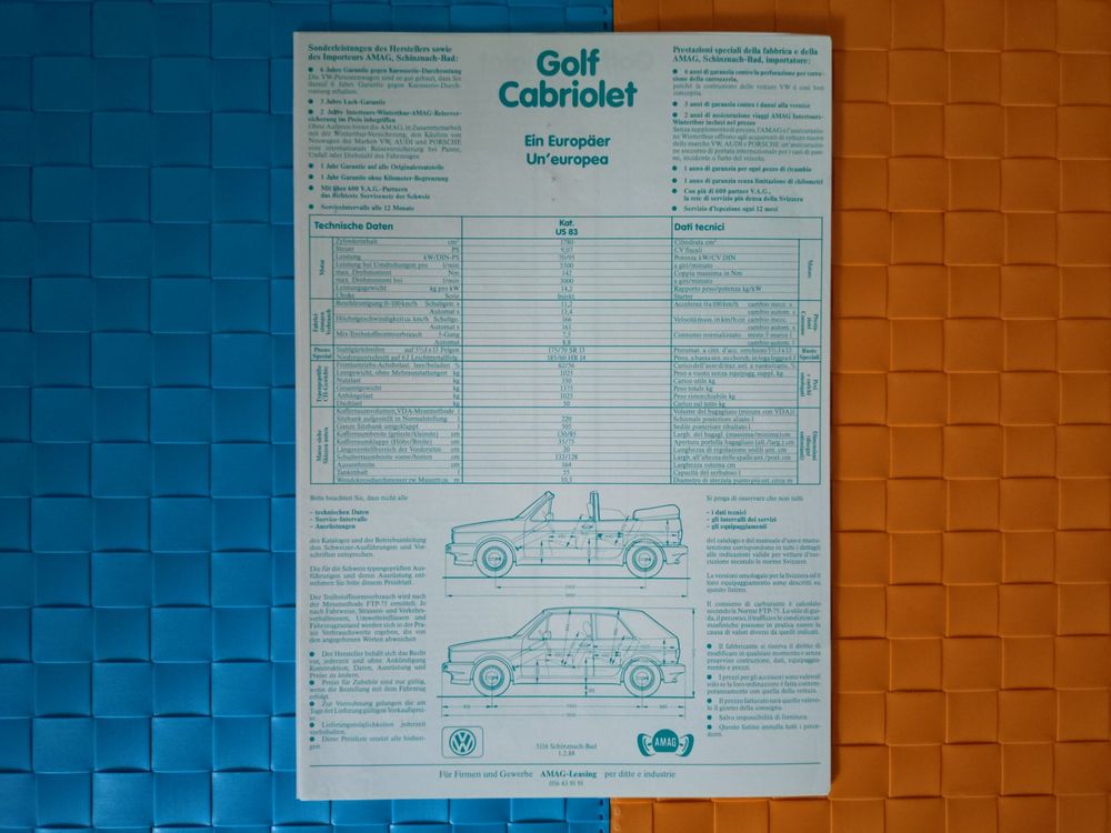 VW GOLF I CABRIO QUARTETT 1987 - Prospekt / Katalog (Neu (gemäss ...