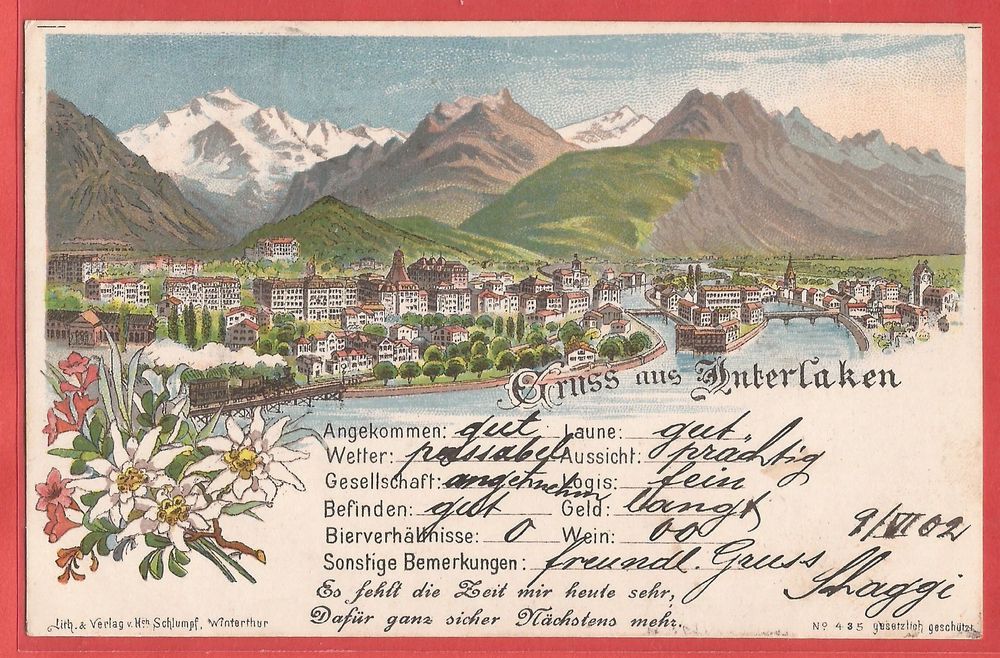Interlaken - Schlumpf-Litho Gruss aus Interlaken - 1902 (Gebraucht) in Fislisbach für CHF 5 ...