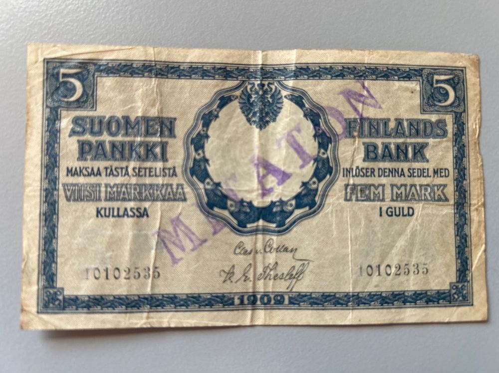Finnland 5 Markkaa 1909 - Mytätön Stempel (Gebraucht) in Villnachern für CHF 23.3 – mit ...