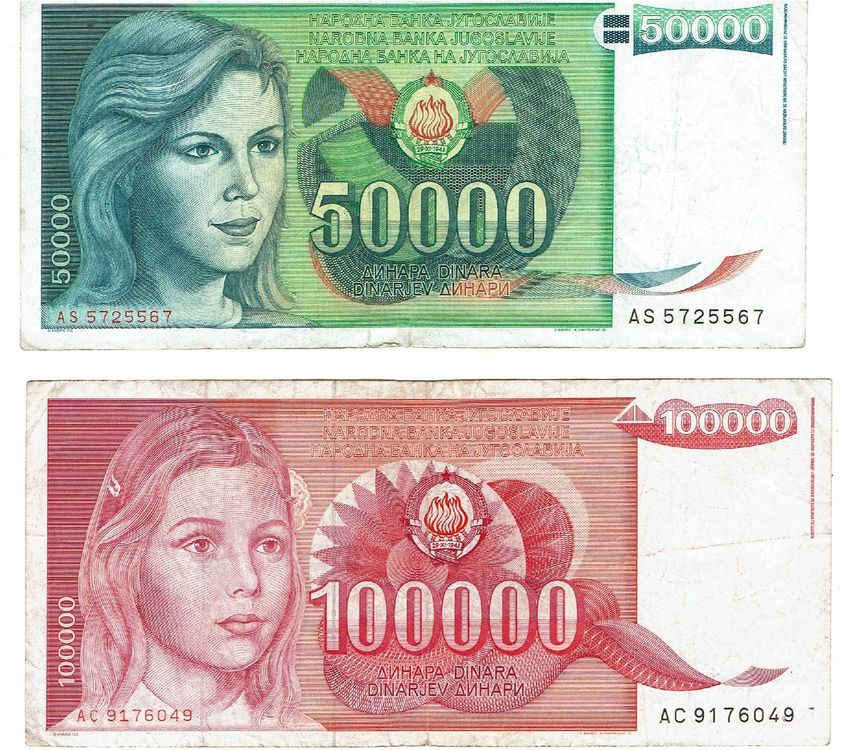 Yugoslavia 50.000 + 100.000 Dinara 1988, 1989. P. 96, 97. (Gebraucht) in Steffisburg für CHF 3.5 ...