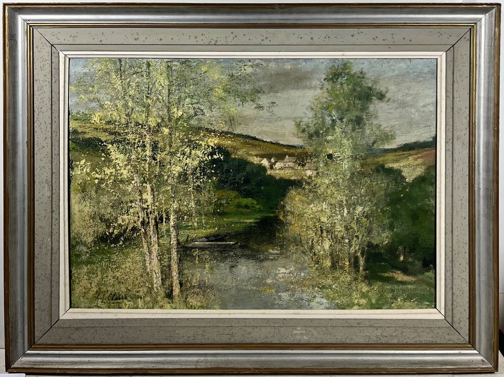 Grosse Fluss Ansicht Gemälde, Umleserlich Signiert | Kaufen auf Ricardo