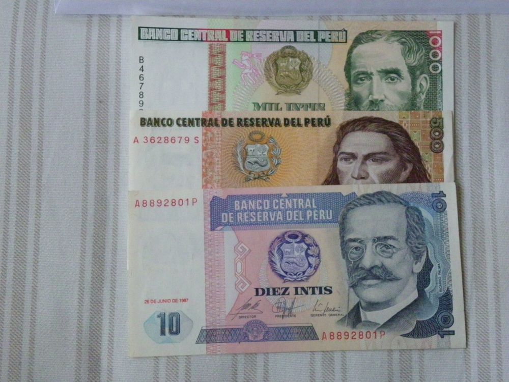 Peru Banknoten Sammlung, 10, 500 und 1000 Intis, Top Zust... (Neu ...