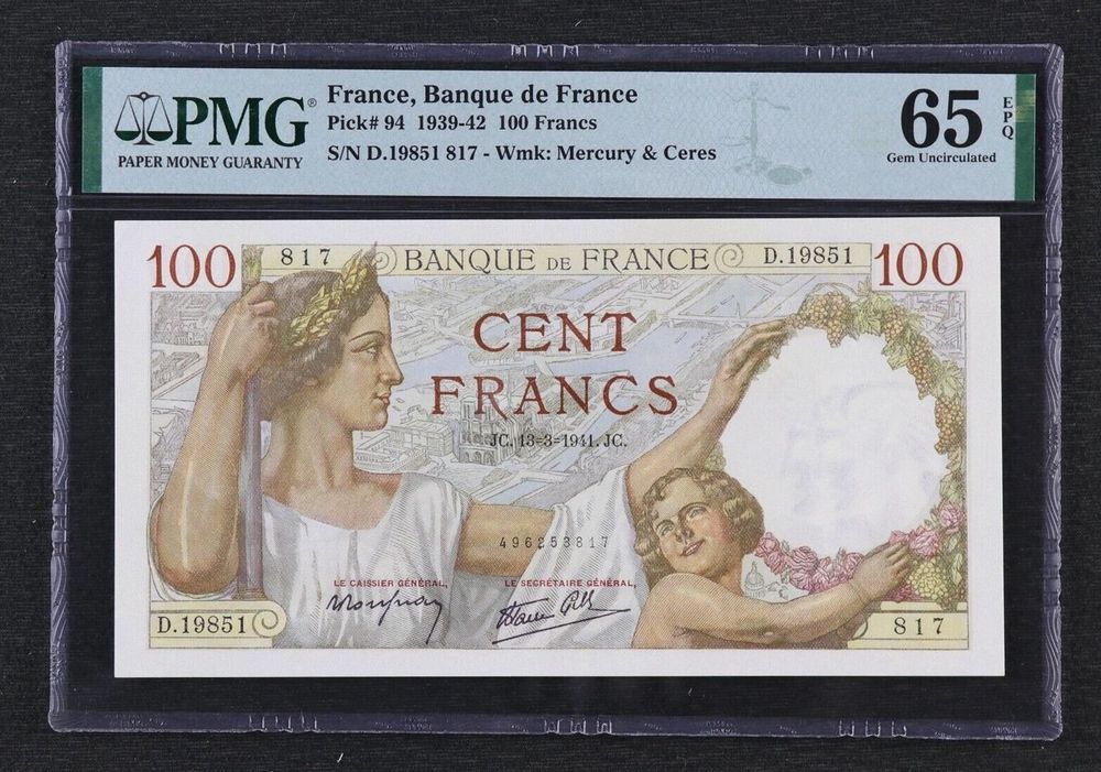 France 100 Francs 1939-42 PMG65 (Neu und originalverpackt) in Oberglatt ZH für CHF 175 – mit ...