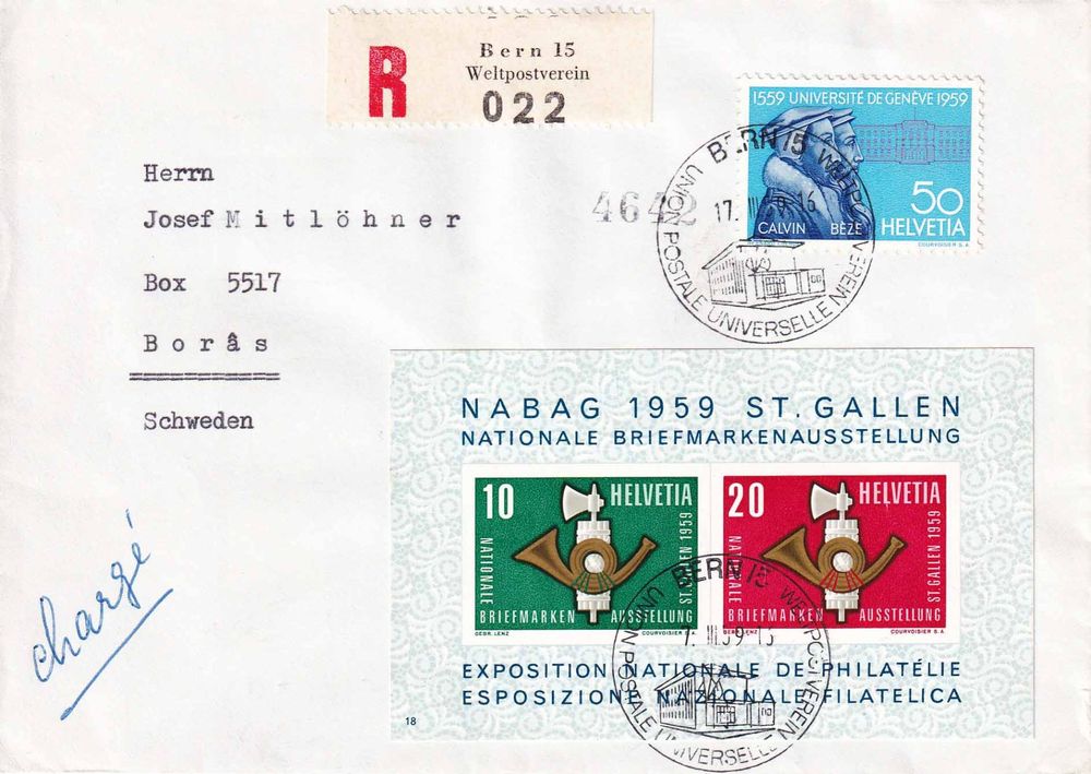 1959, NABAG-Block Nr. W38+ auf R-Brief mit Sonderstpl. (Gebraucht) in ...