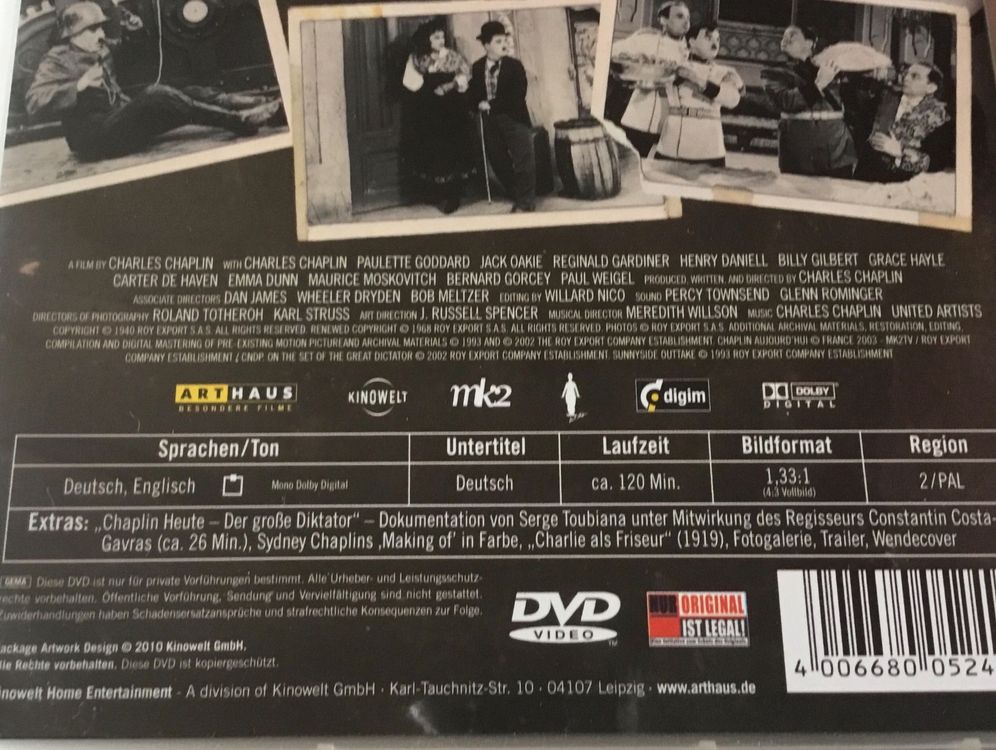 Der Grosse Diktator - The Great Dictator - Charles Chaplin (Gebraucht) in Zürich für CHF 9.9 ...