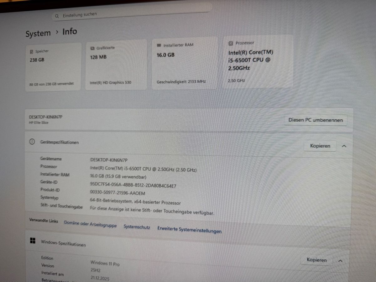 HP Elite Slice Mini-PC, Intel i5-6500T, 16GB RAM, 256GB SSD (Gebraucht ...