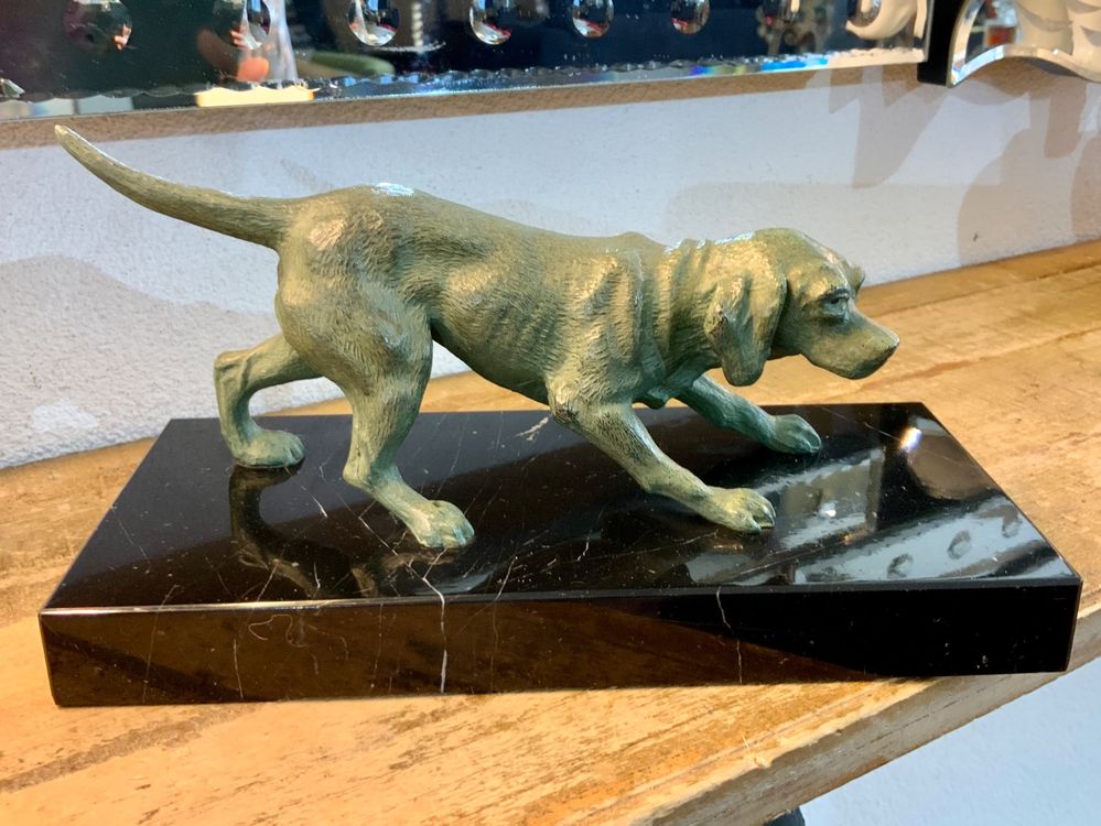 ART DECO SKULPTUR AUF SOCKEL DER HUND ZINKGUSS MARMOR,1930 (Gebraucht ...