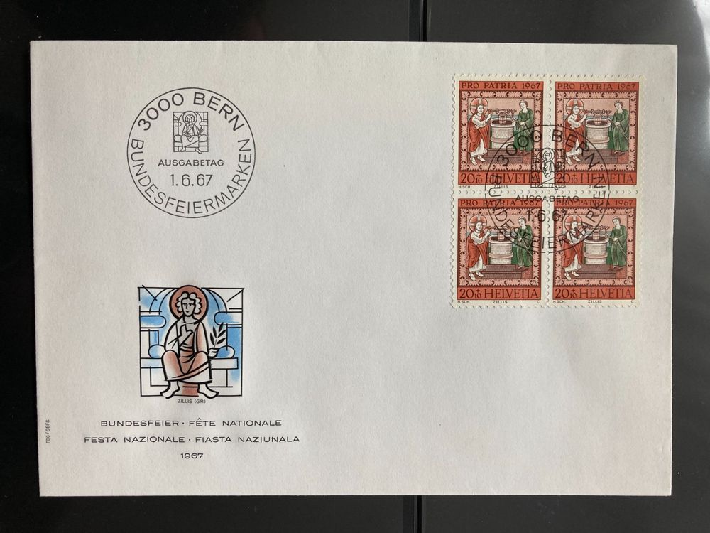Schweiz 1967 Ersttagsbrief 4er-Block 20 Pro Patria Zillis (Neu (gemäss Beschreibung)) in Liestal ...