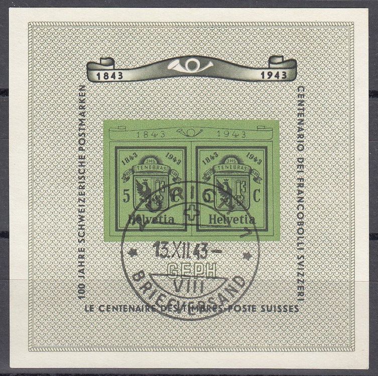 W18 Genfer-Block mit Stempel Zürich 13.12.1943, Kat. Fr. 50 (Gebraucht) in Spreitenbach für CHF ...