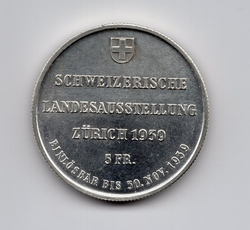 (802) Schweiz, 5 Franken 1939, Landi, top stgl (Gebraucht) in Rüthi (Rheintal) für CHF 23 – mit ...