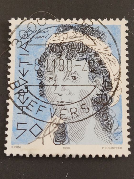 Timbre CH 1990 (5. IX.) N° 802 - Angelika Kaufmann - Peintre (Gebraucht) in Payerne für CHF 0.45 ...