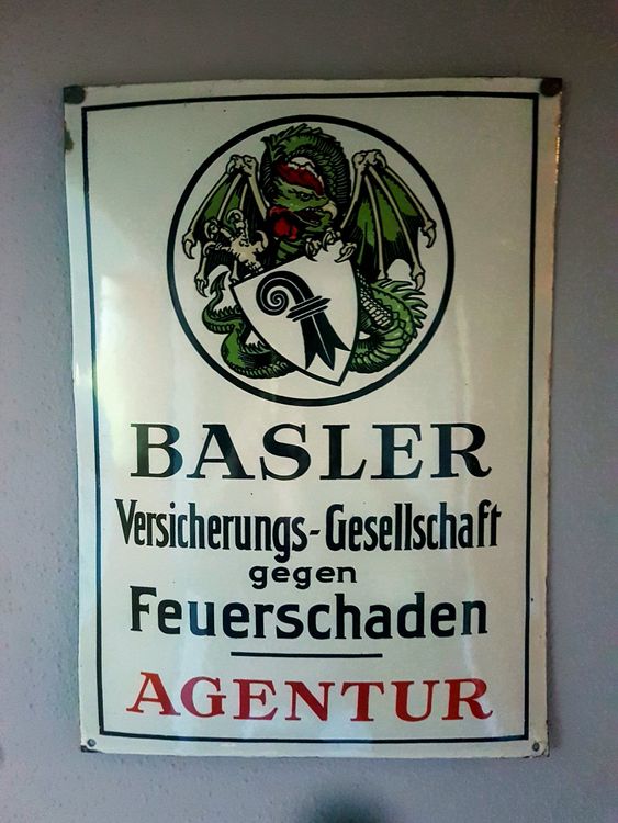 ORIGINAL ALTES BASEL BASILISK EMAILLE SCHILD BASLER WERBUNG | Kaufen ...