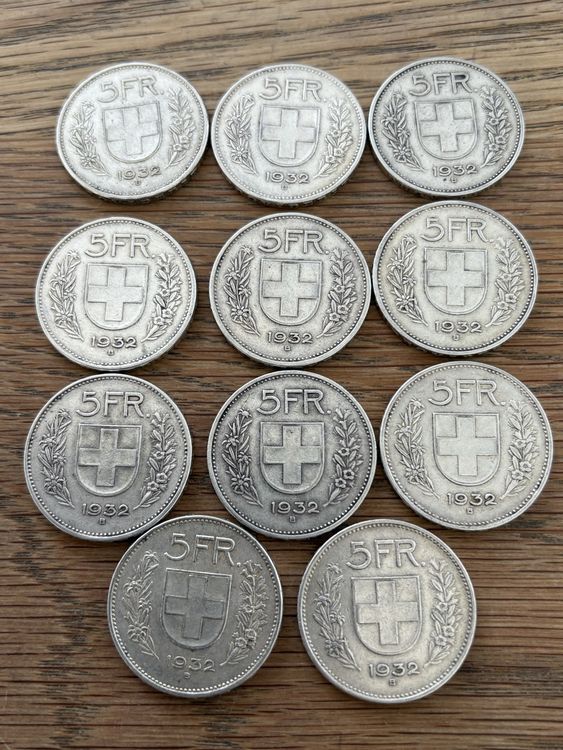 11 Silbermünzen 5 Franken 1932 (Gebraucht) in Dietwil für CHF 135 – mit Lieferung auf Ricardo kaufen