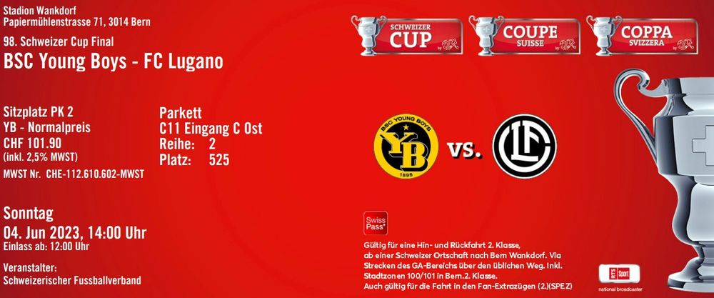 2 Tickets Schweizer Cup Final 2023 / Parkett C11 YB Sektor (Neu und originalverpackt) in Muri b ...