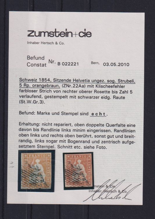 Seltener 22Aa Strubel mit Bogenrand und Befund !! (Gebraucht) in Bibern SH für CHF 105 – mit ...